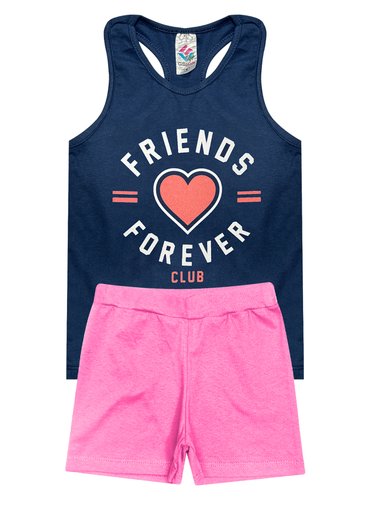 Conjunto Infantil Menina Regata - Friends Forever - Cor Marinho
